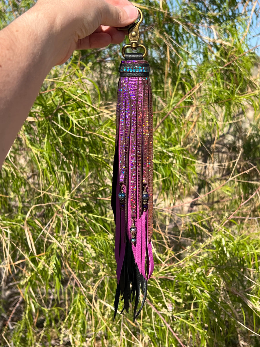 Reversible Long Clip Tassel - Black, Magenta and Rainbow Shimmer Cowhi ...